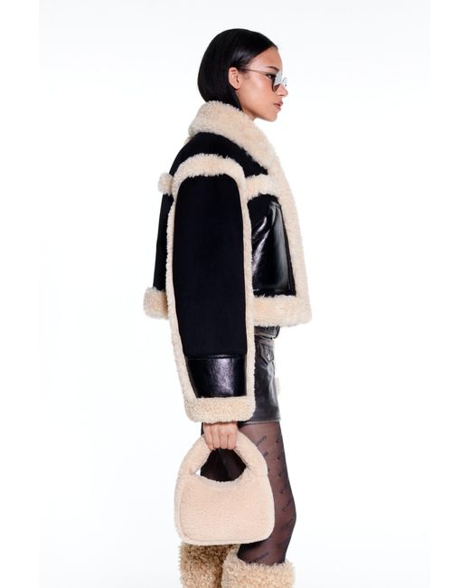 Stand Studio Edith Faux-Shearling Cropped Jacket in Black | Lyst