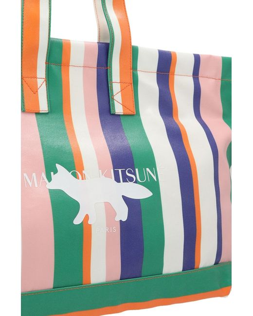 Maison Kitsuné Stripe-Print Cotton Tote Bag in Green | Lyst