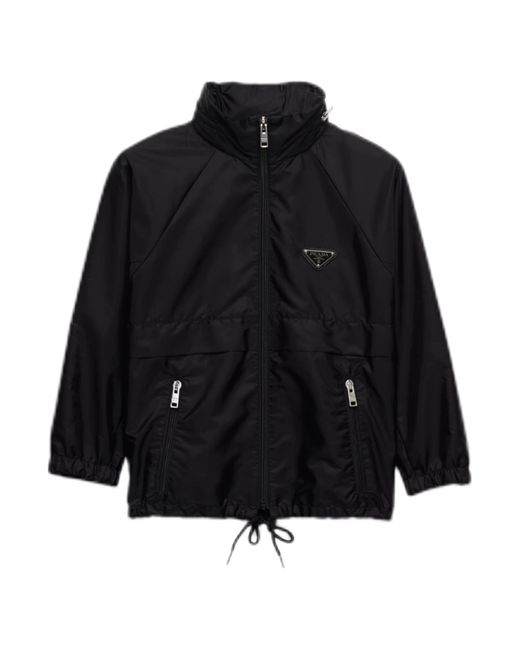 Prada Triangle Logo Cropped Rain Jacket in Black | Lyst