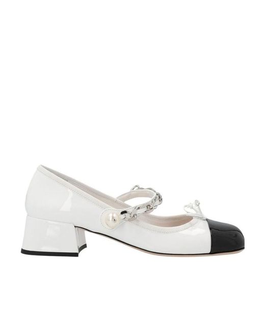 Miu Miu Contrasting Toe-Cap Detail Pumps in White | Lyst