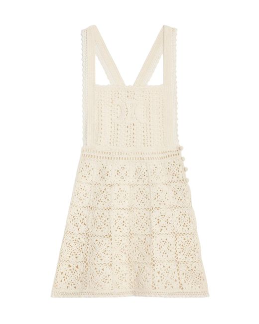 Celine Triomphe Crochet Mini Dress in Natural | Lyst