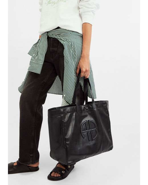 Anine Bing Large Rio Faux Leather Tote Bag in Black | Lyst