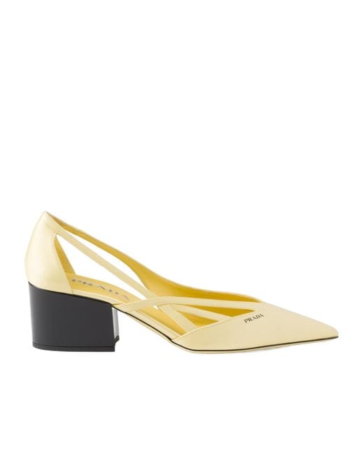 Prada 55Mm Satin Cut-Out Pumps in Yellow | Lyst
