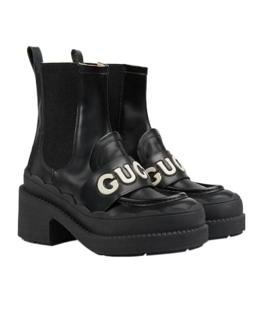 Gucci 60Mm Logo-Lettering Leather Boots in Black | Lyst