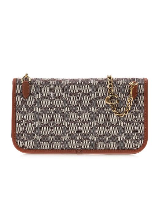COACH Iconic Jacquard Pattern Folding Hollow Shoulder Bag in Brown | Lyst