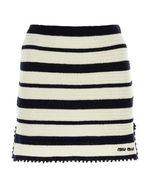 Miu Miu Striped Knitted Skirt in Black | Lyst