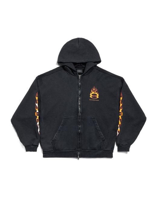 Balenciaga Burning Unity Logo Zipped Hoodie in Blue for Men | Lyst