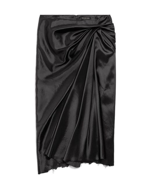 Balenciaga Satin Gathered Midi Skirt in Black | Lyst