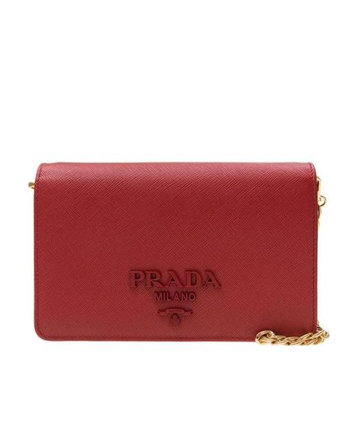 Prada Logo Sign Chain Shoulder Bag in Red | Lyst