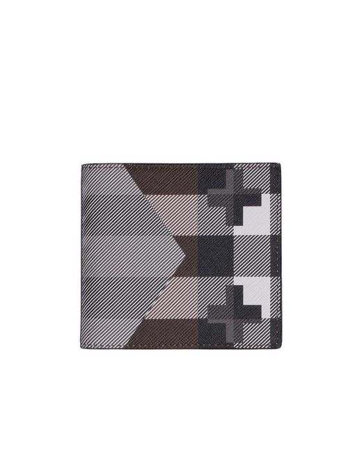 Burberry Double Folded Purse With Checkered Pattern in Gray for Men | Lyst