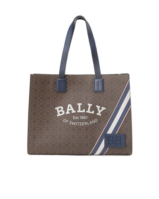 Bally Logo Pattern Handbag in Brown | Lyst