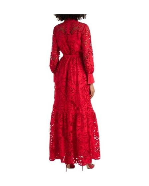 Self-Portrait Cotton Lace Gown in Red | Lyst UK