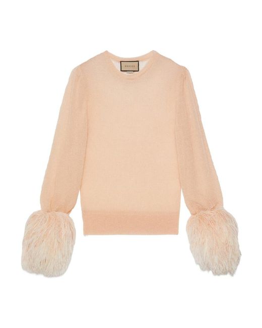 Gucci Feather-Trimmed Mohair Sweater in Natural | Lyst