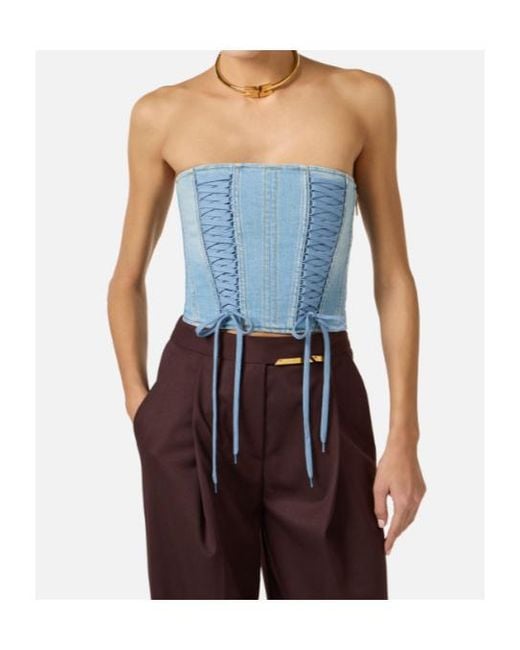 Elisabetta Franchi Denim Bustier Top in Blue | Lyst