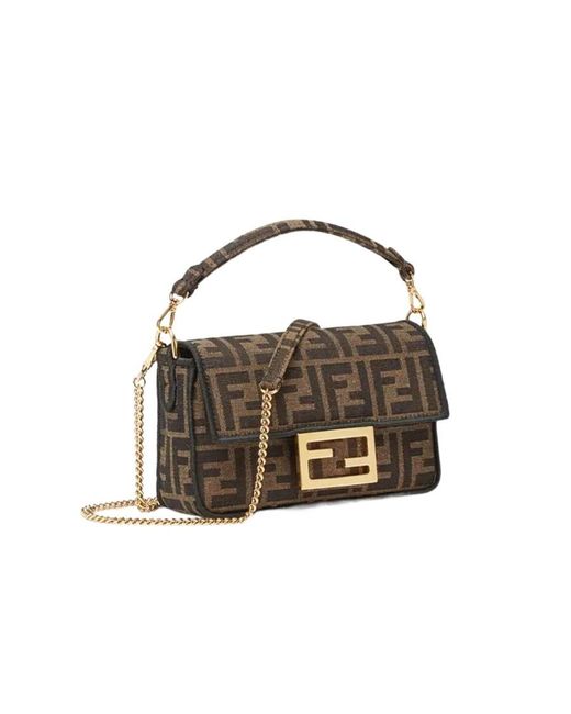 Fendi Mini Baguette Logo Jacquard Shoulder Bag in Metallic | Lyst