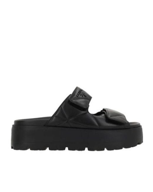Prada Padded Nappa Leather Double-Strap Sandals in Black | Lyst