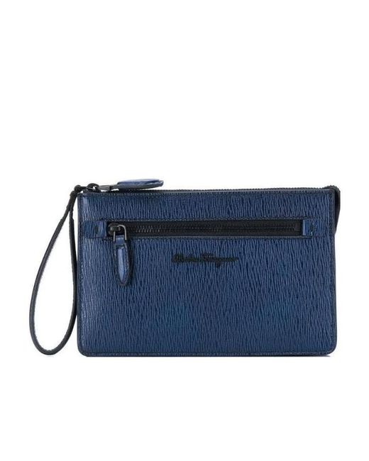 Ferragamo Zipper Clutch in Blue for Men | Lyst