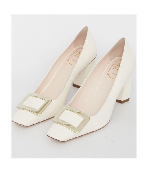 Roger Vivier Logo Engraved Block Heel Pumps in White | Lyst