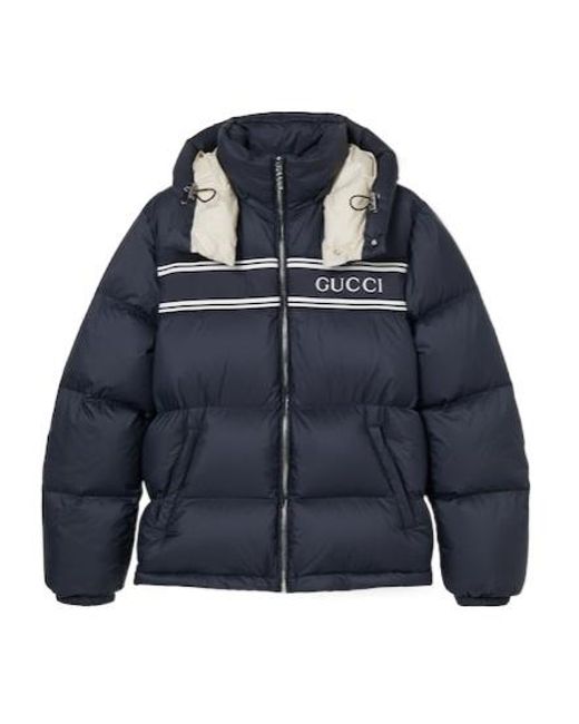 Gucci Zip-Up Puffer Jacket in Blue for Men | Lyst