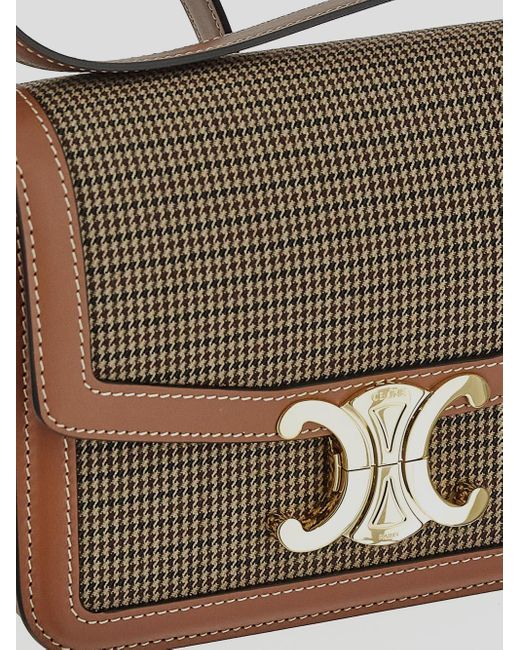 Celine Logo Flip Shoulder Bag in Brown | Lyst