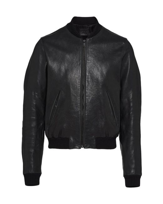 Prada Logo-Patch Leather Bomber Jacket in Black for Men | Lyst