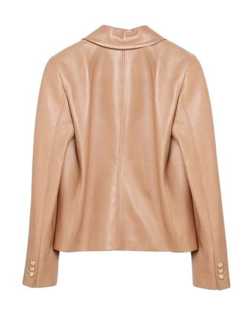 Gucci Logo-Buttons Leather Jacket in Brown | Lyst