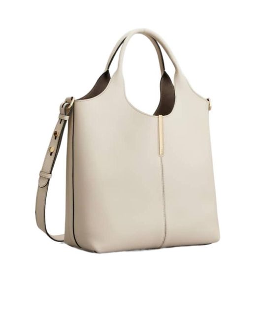Tod's Small Leather Tote Bag in Natural | Lyst