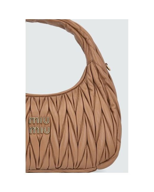 Miu Miu Wander Matelassé Logo Hobo Bag in Brown | Lyst
