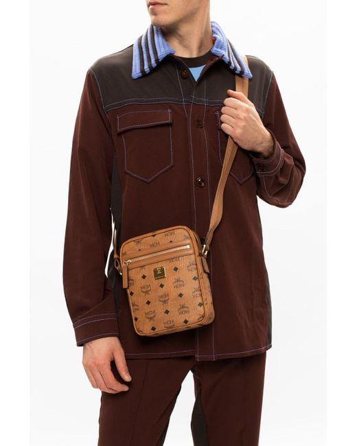 MCM Logo Plaque Monogram Print Crossbody Bag in Brown for Men | Lyst