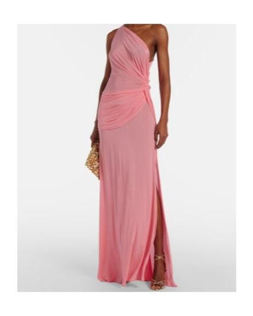 Alex Perry Gathered One-Shoulder Jersey Gown in Pink | Lyst UK