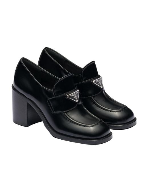 Prada Logo High Heels in Black | Lyst