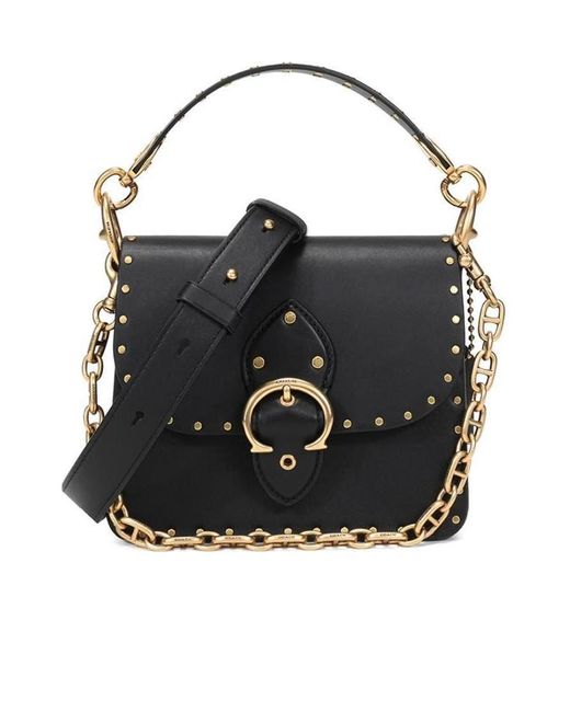 COACH Rivet Detail Shoulder Bag in Black | Lyst