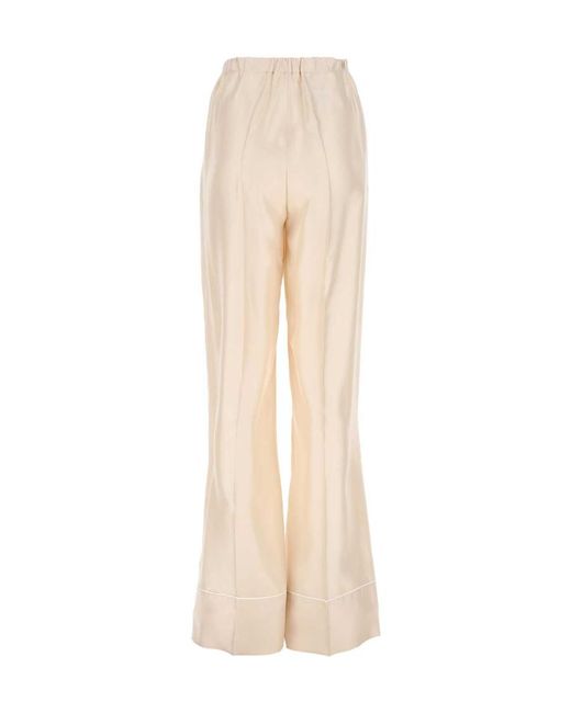 Prada Elastic Waist Wide-Leg Pants in Natural | Lyst