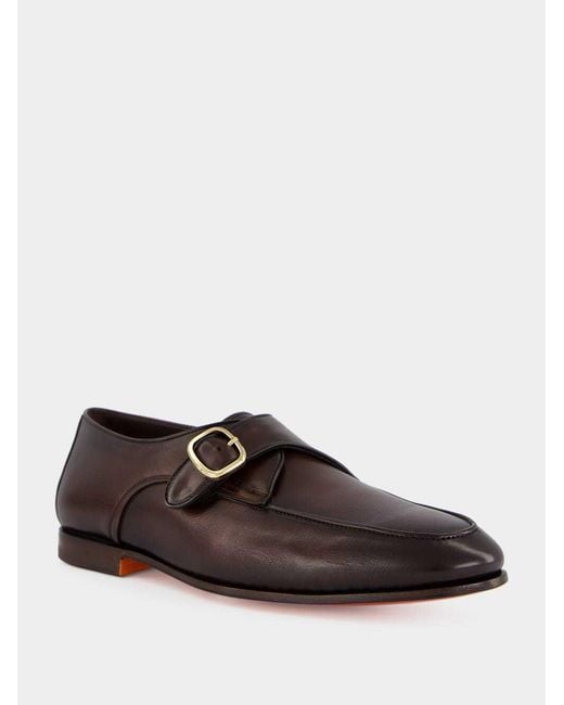 Santoni Single Monk Strap Shoes in Brown for Men | Lyst