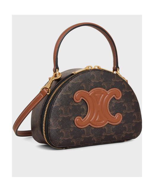 Celine Triomphe Logo Shoulder Bag in Black | Lyst