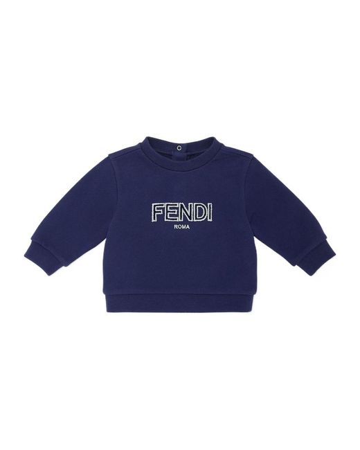 Fendi Logo Round-Neck Sweater in Blue | Lyst