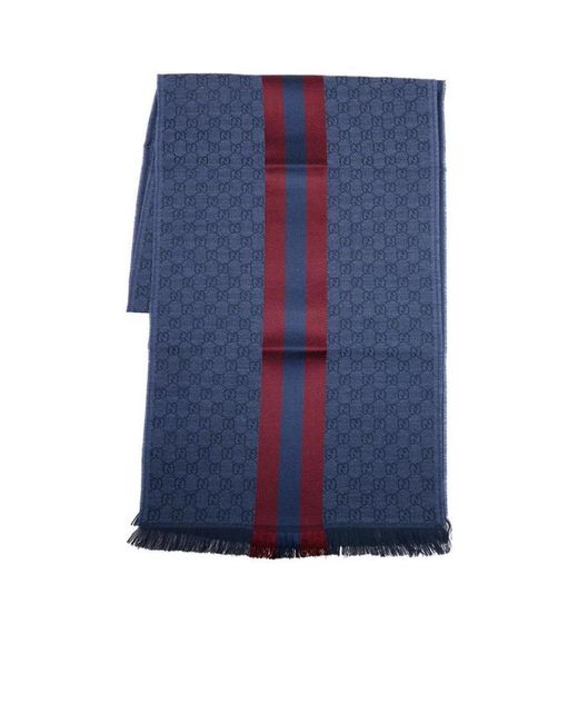 Gucci Stripe Detail Scarf in Blue | Lyst