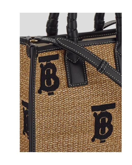 Burberry Monogram Embroidered Mini Freya Tote Bag in Black | Lyst