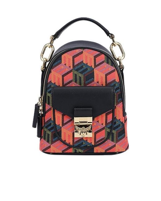 MCM Patricia Cubic-Monogram Backpack in Red | Lyst