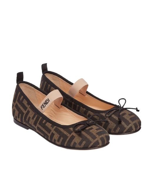 Fendi Ff-Pattern Logo-Tape Ballerina Shoes in Brown | Lyst