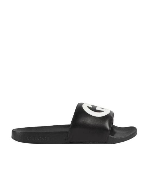 Gucci Interlocking G Logo Slides in Black | Lyst