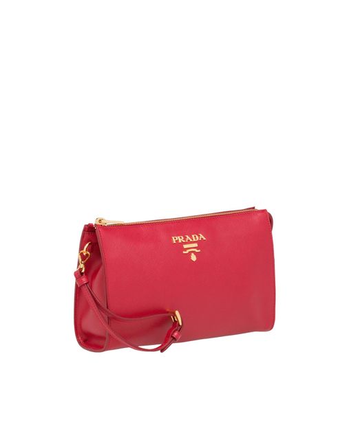 Prada Saffiano Leather Clutch in Red | Lyst