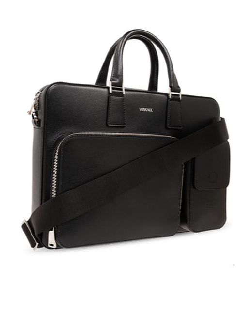 Versace Logo-Debossed Leather Briefcase in Black for Men | Lyst