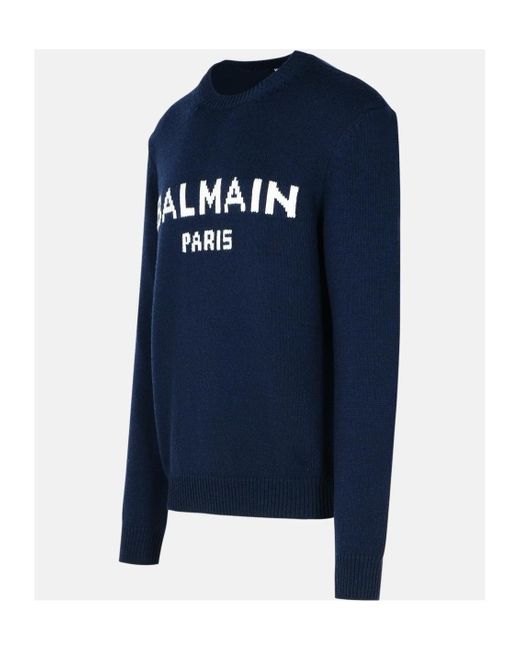 Balmain Logo Intarsia-Knit Jumper in Blue for Men | Lyst