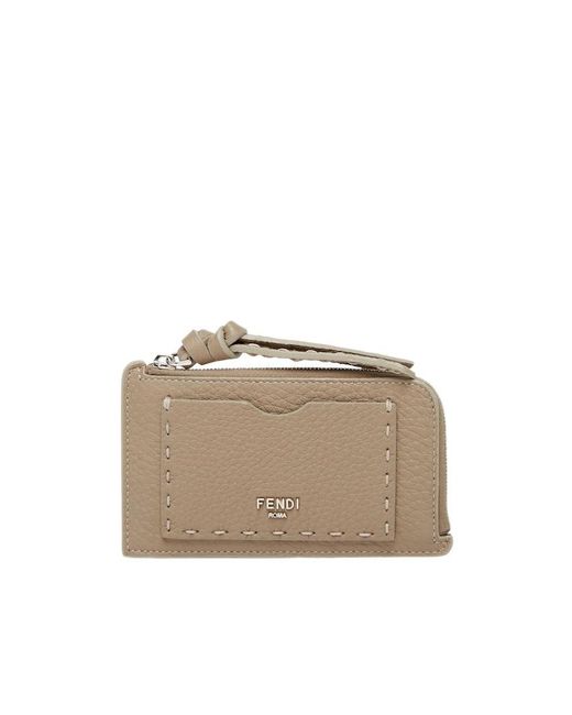 Fendi Logo Zipper Card Bag in Natural | Lyst