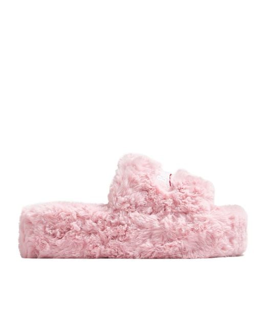 Balenciaga Furry Platform Slides in Pink | Lyst