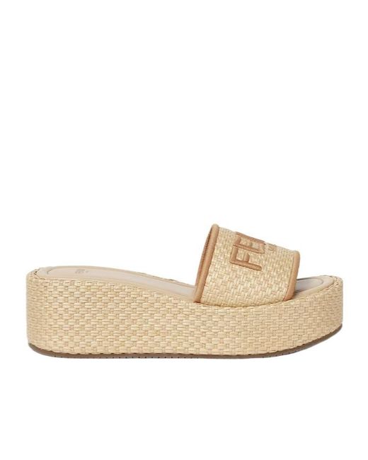 Fendi Sunshine Flatform Slides in Natural | Lyst