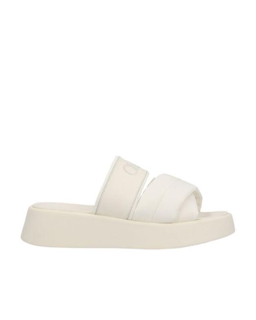 Chloé Logo Letter Cross-Band Slippers in White | Lyst