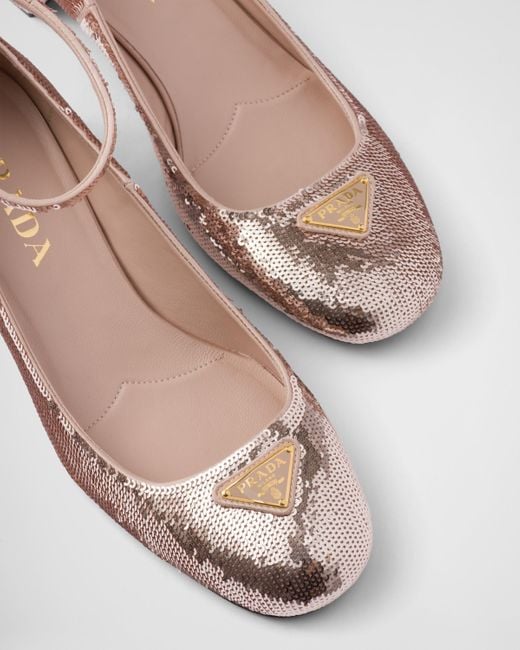 Prada Logo Sequined High Heels in Pink | Lyst