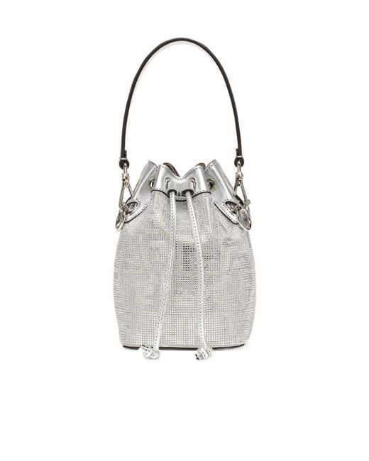 Fendi Mini Mon Tresor Crystal Bucket Bag in White | Lyst